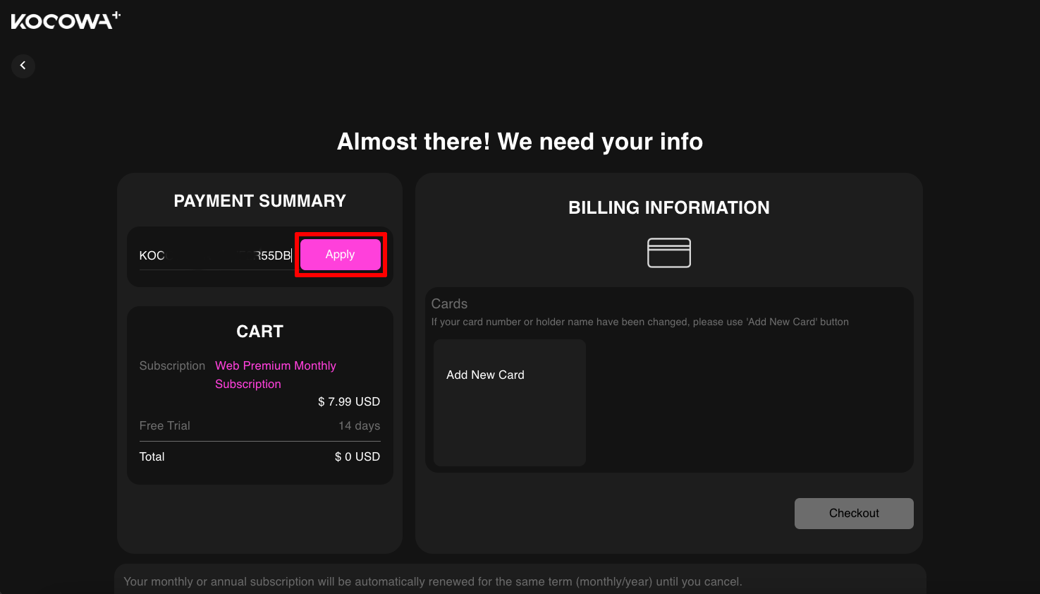 How to use a promotional coupon (promo code) – KOCOWA Help Center