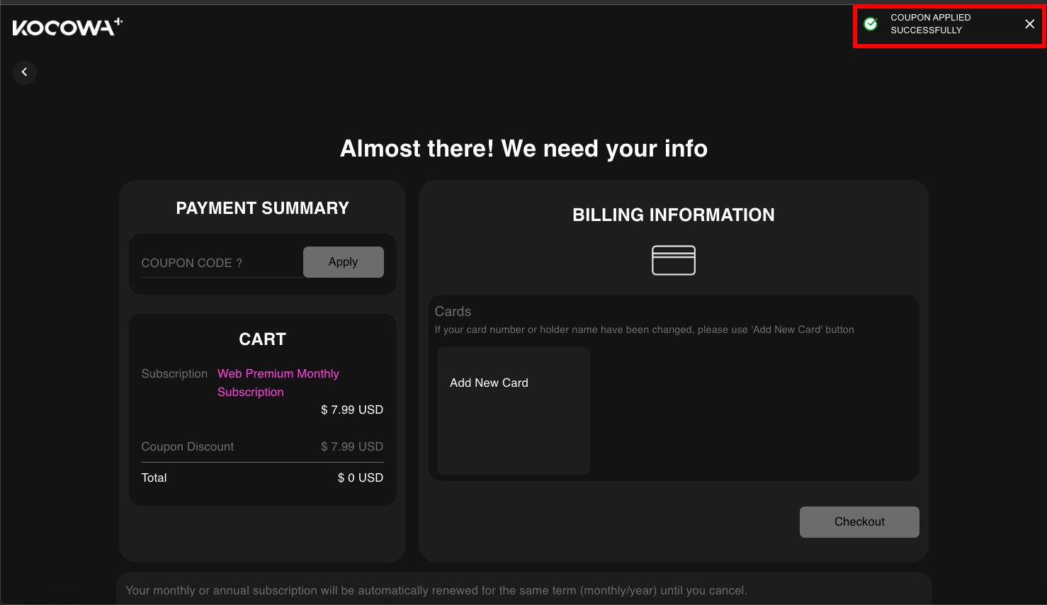 How to use a promotional coupon (promo code) – KOCOWA Help Center